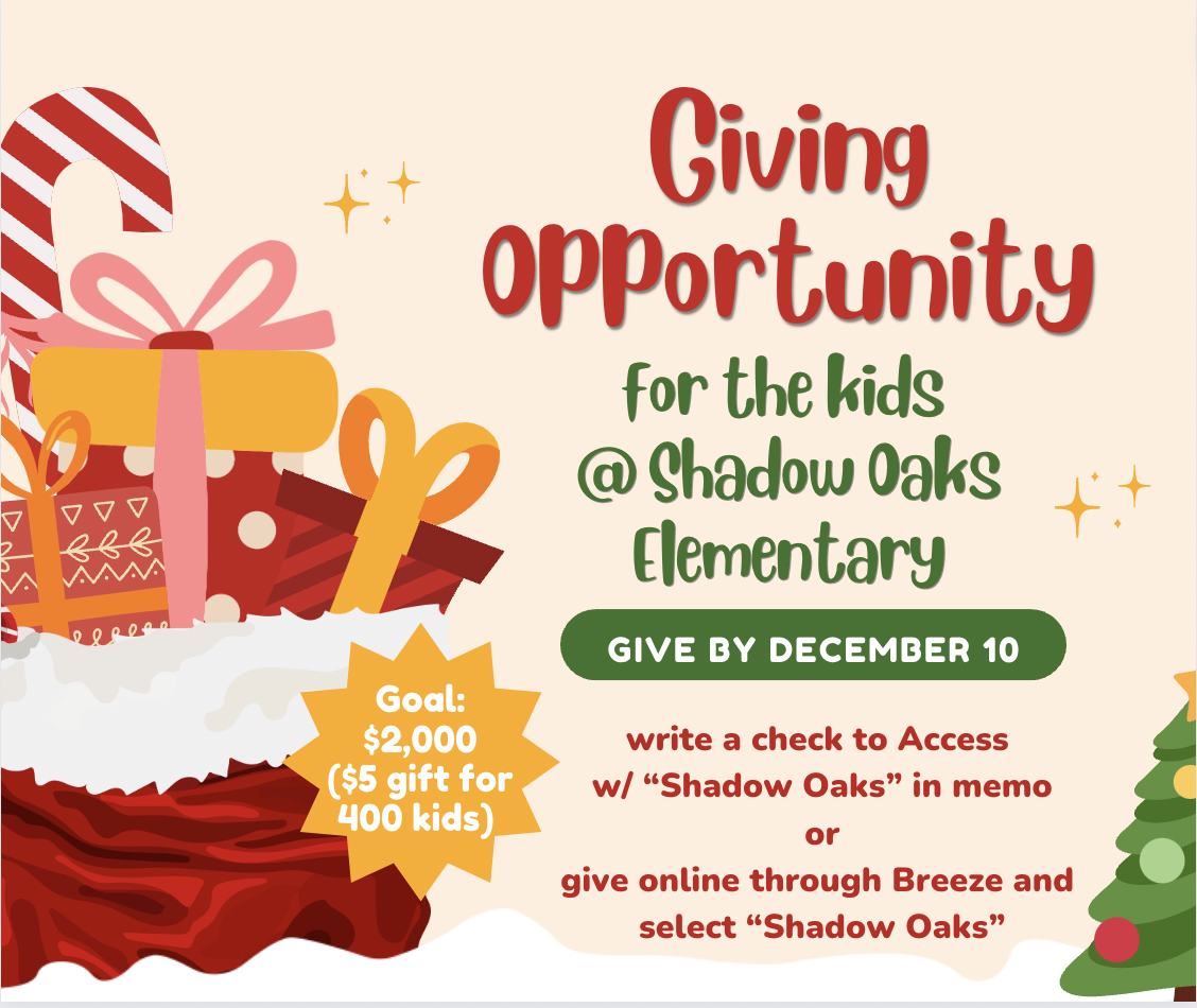 Give to Shadow Oaks Elementary Kids! — Access Evangelical Covenant Church